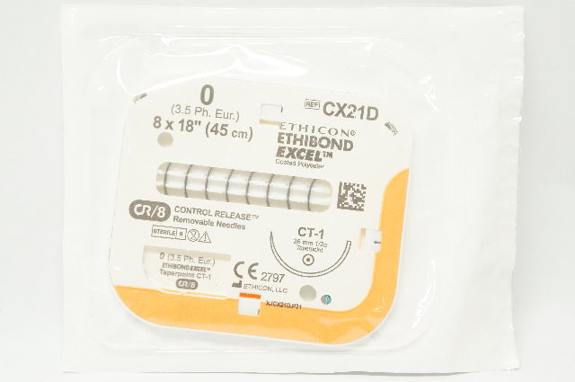 Ethicon CX21D Ethibond Excel 0 CT-1 36mm 1/2c Taper, 18inch