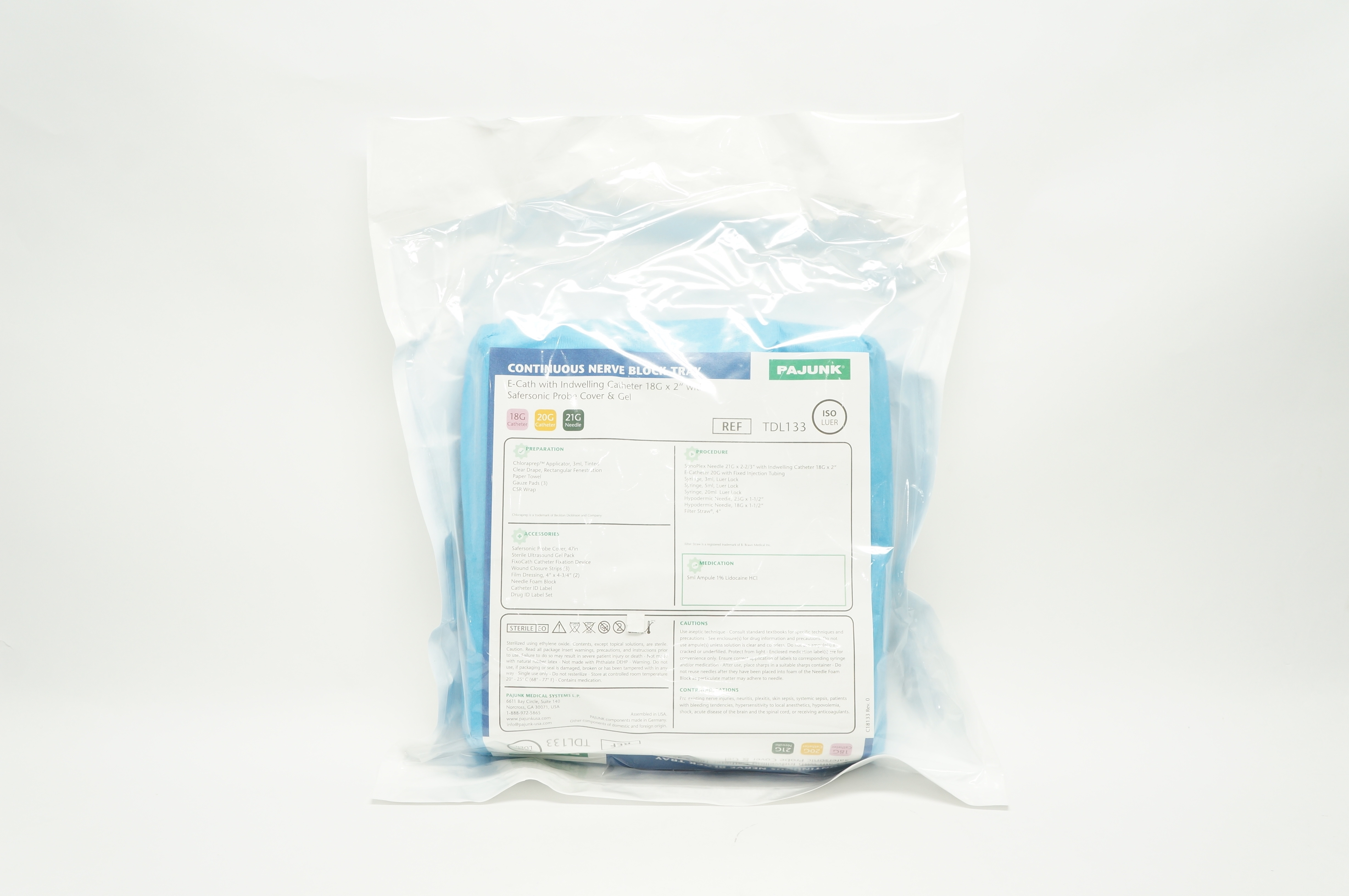 Pajunk Medical Systems TDL133 Continuous Nerve Block Tray 18G x 20G x 21G