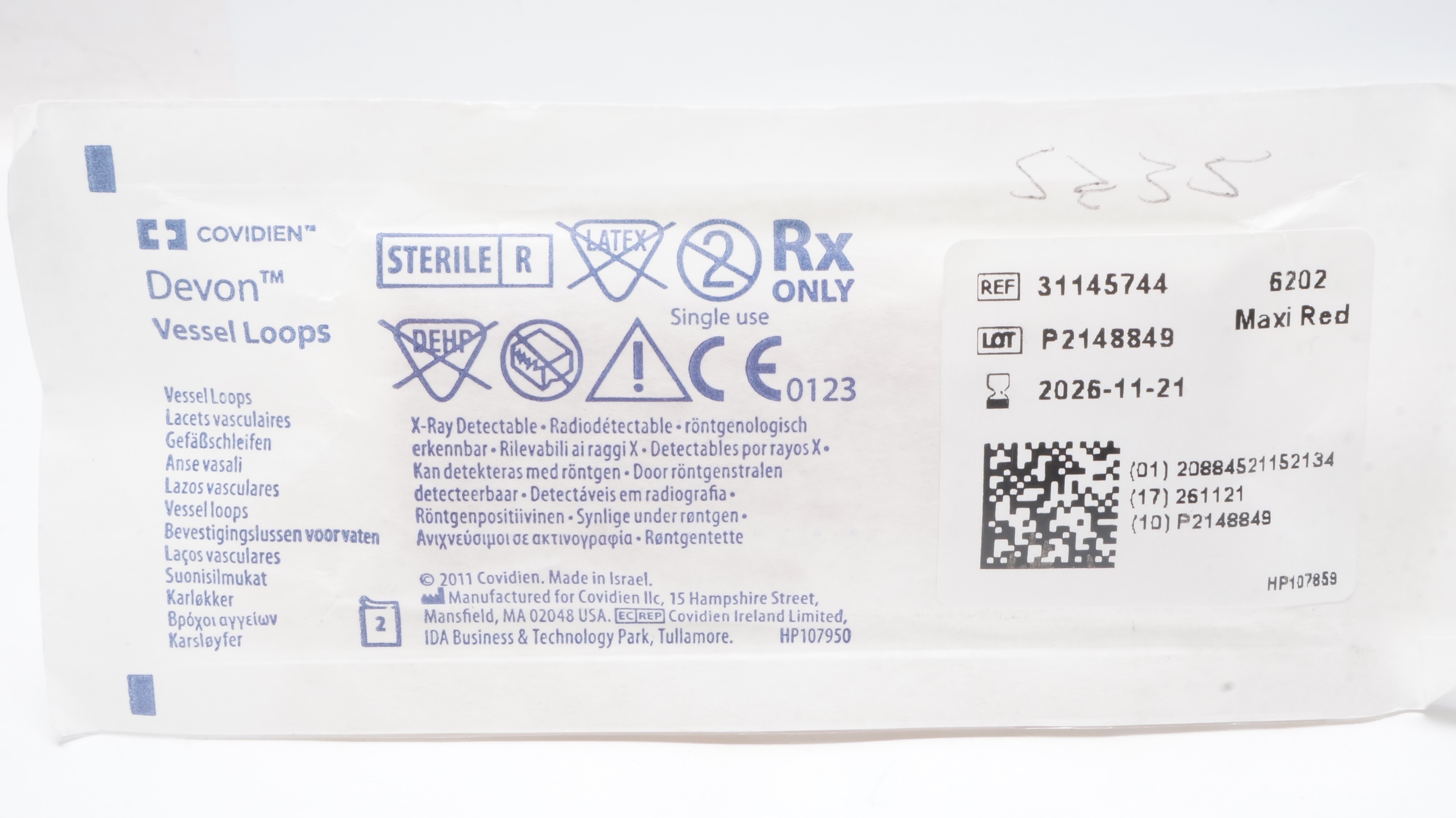 Covidien 31145744 Devon Vessel Loops, X-Ray Detectable, Maxi Red