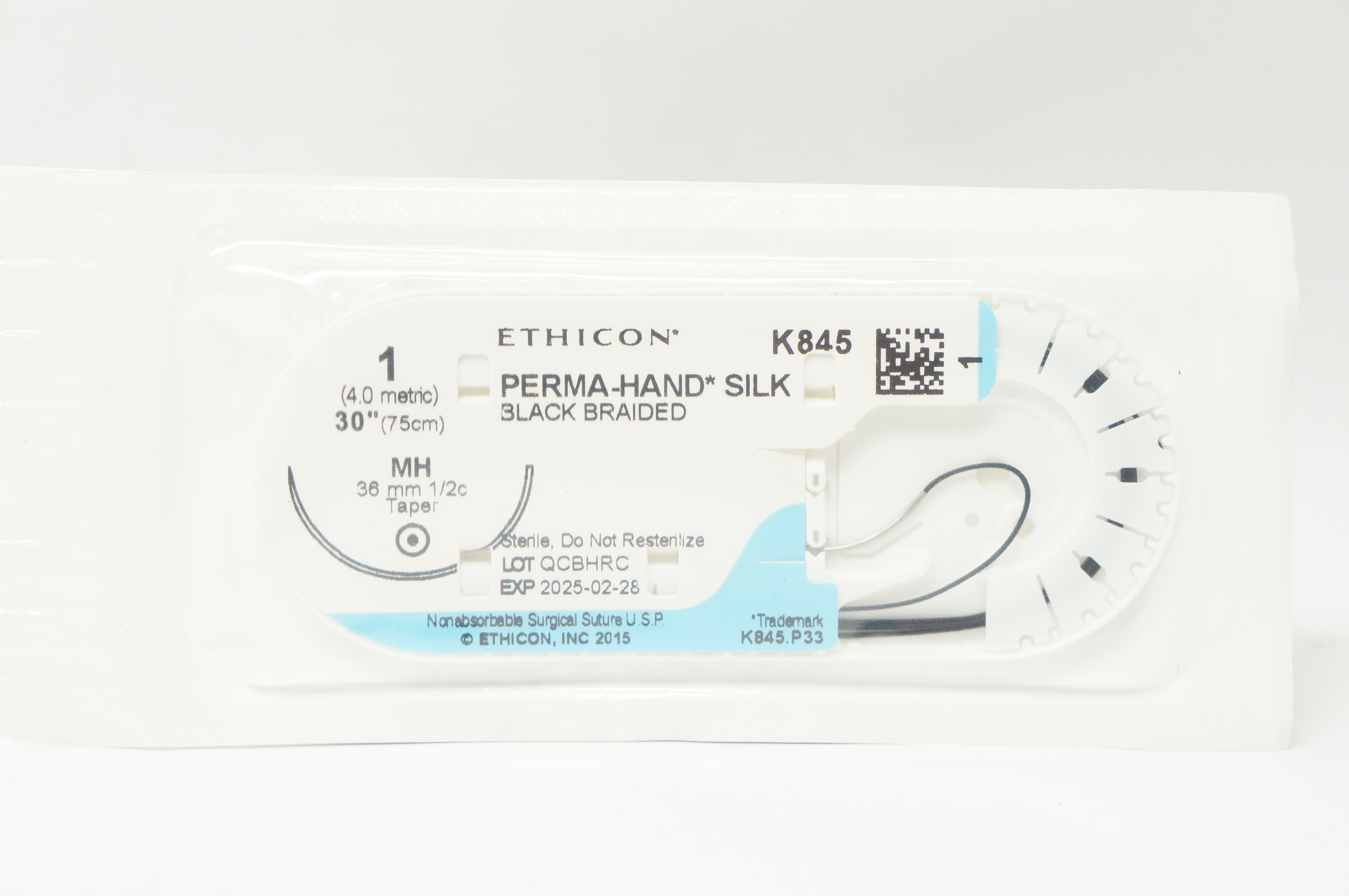 Ethicon K845 1 Perma-Hand Silk MH 36mm 1/2c Taper 30inch