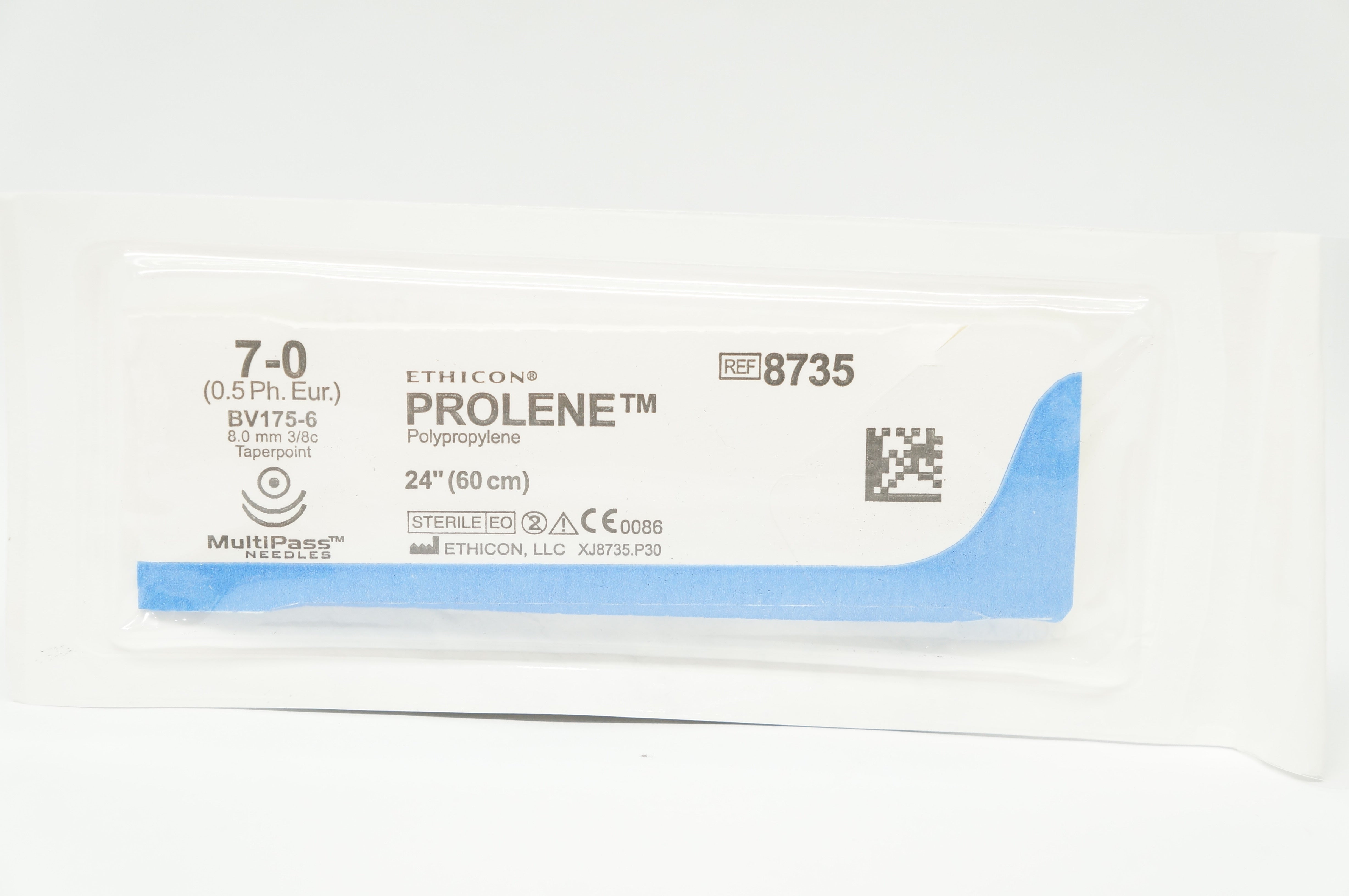 Ethicon 8735 7-0 PROLENE, BV175-6, 8mm 3/8c Taper, 24inch
