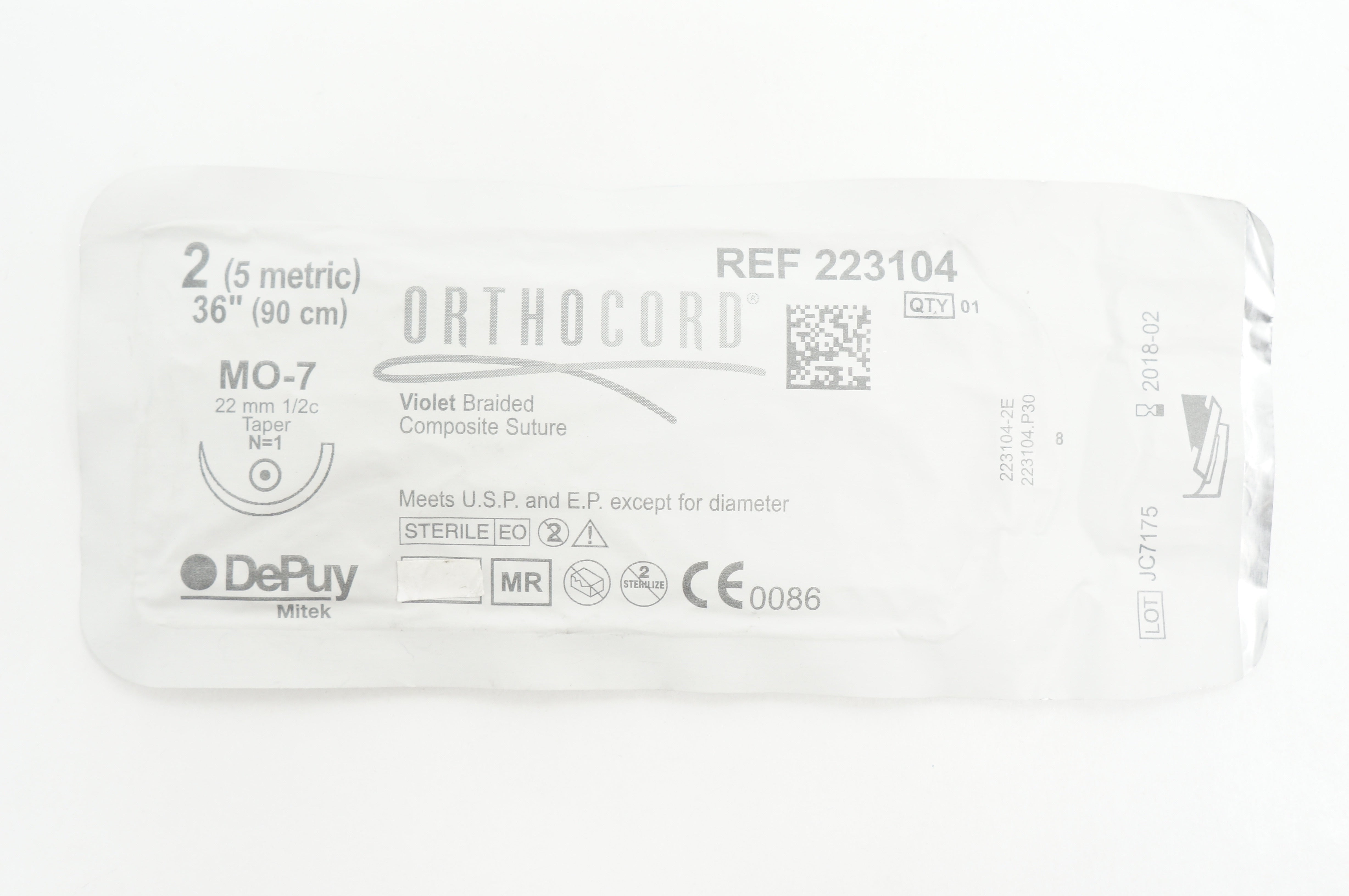 DePuy Mitek 223104 2 ORTHOCORD, Violet Braided, MO-7, 22mm 1/2c Taper ...