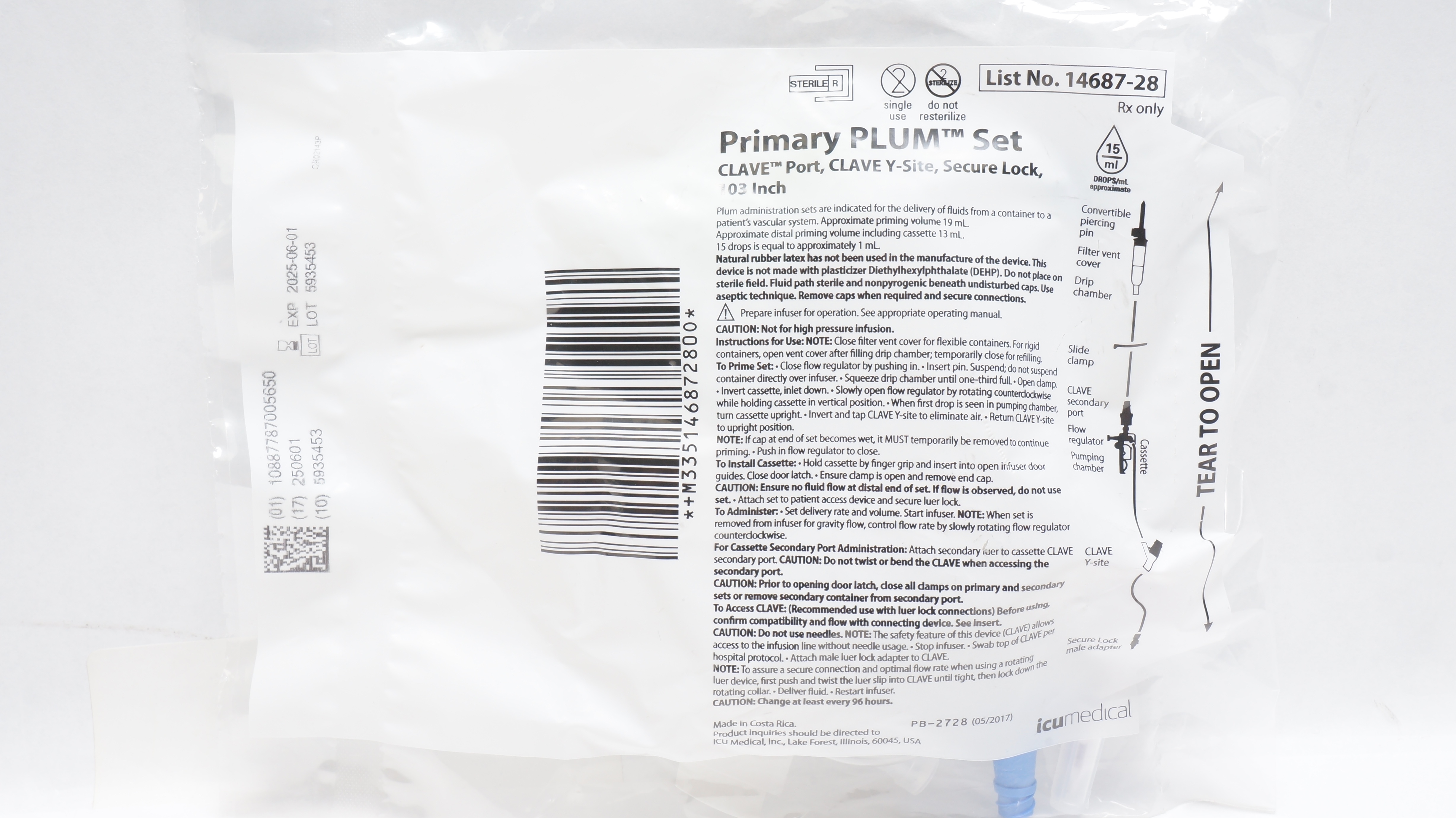 ICU Medical 14687-28 Primary Plum Set 103inch 15Drops/ml