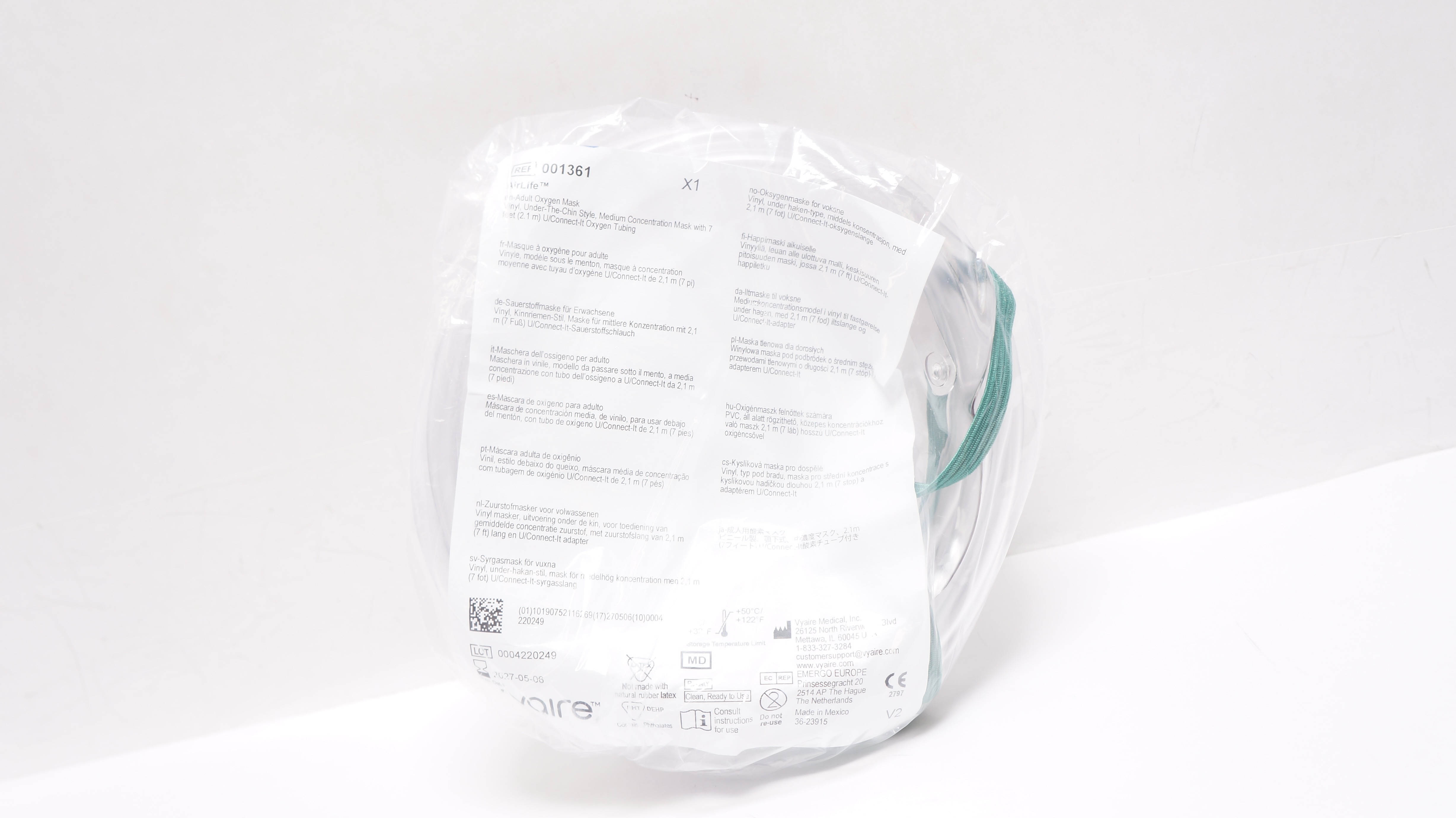 Vyaire 001361 AirLife Adult Oxygen Medium Concentration Mask, Vinyl w ...