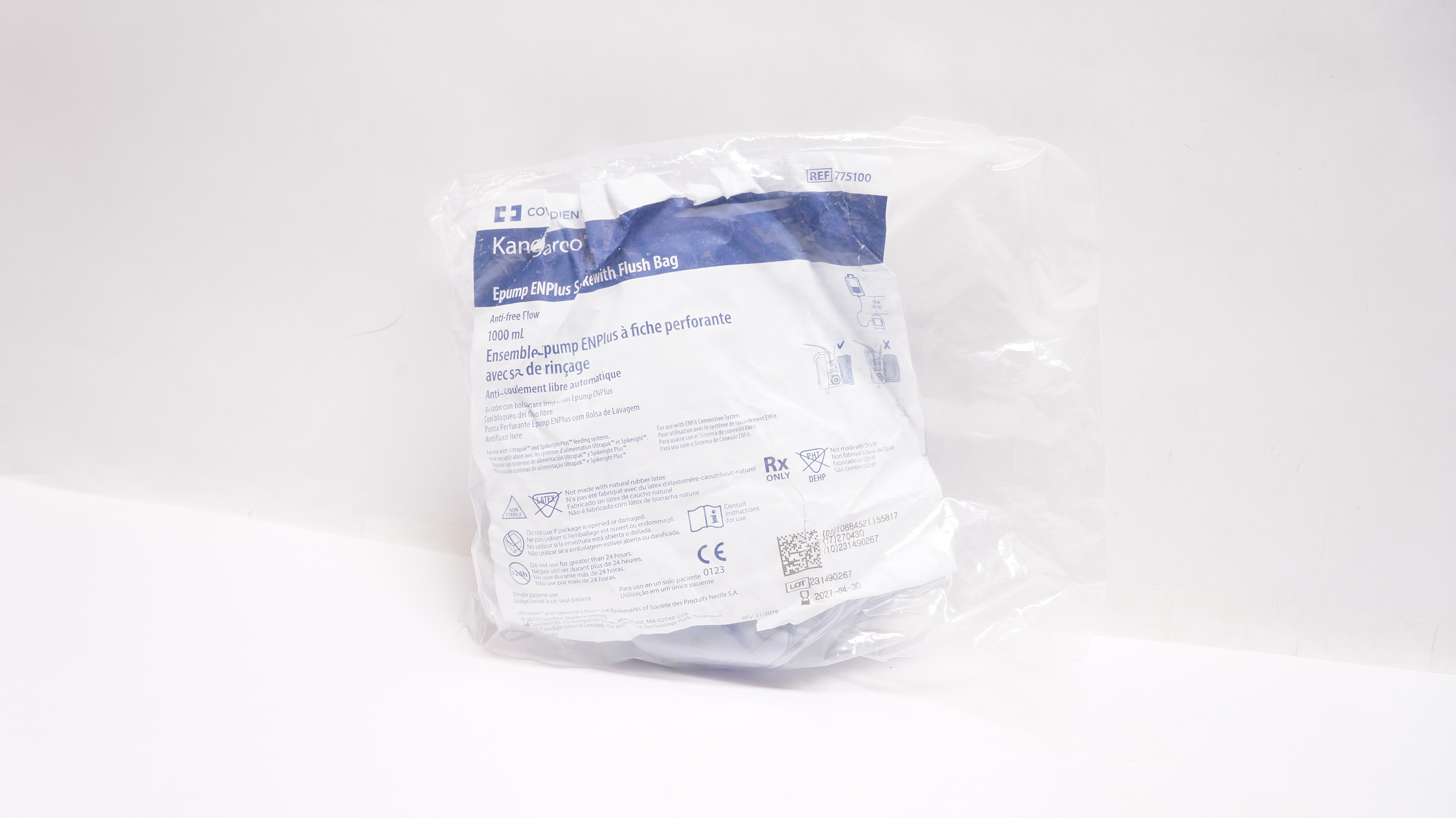 Covidien 775100 Kangaroo Epump ENPlus Spike with Flush Bag 1000mL