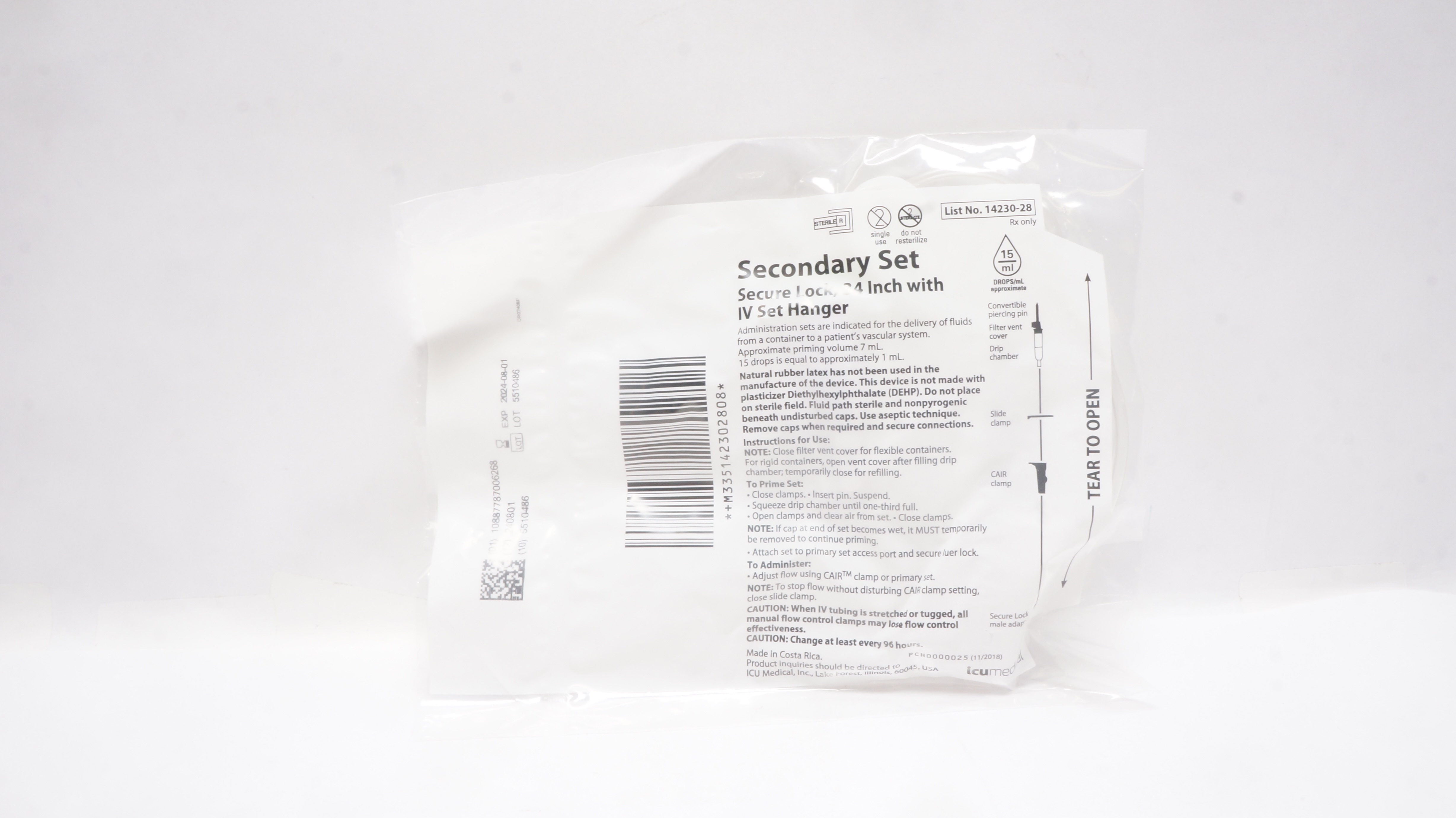 ICU Medical 14230-28 SecondarySet Secure Lock 34inch w/IV Set Hanger 15 ...