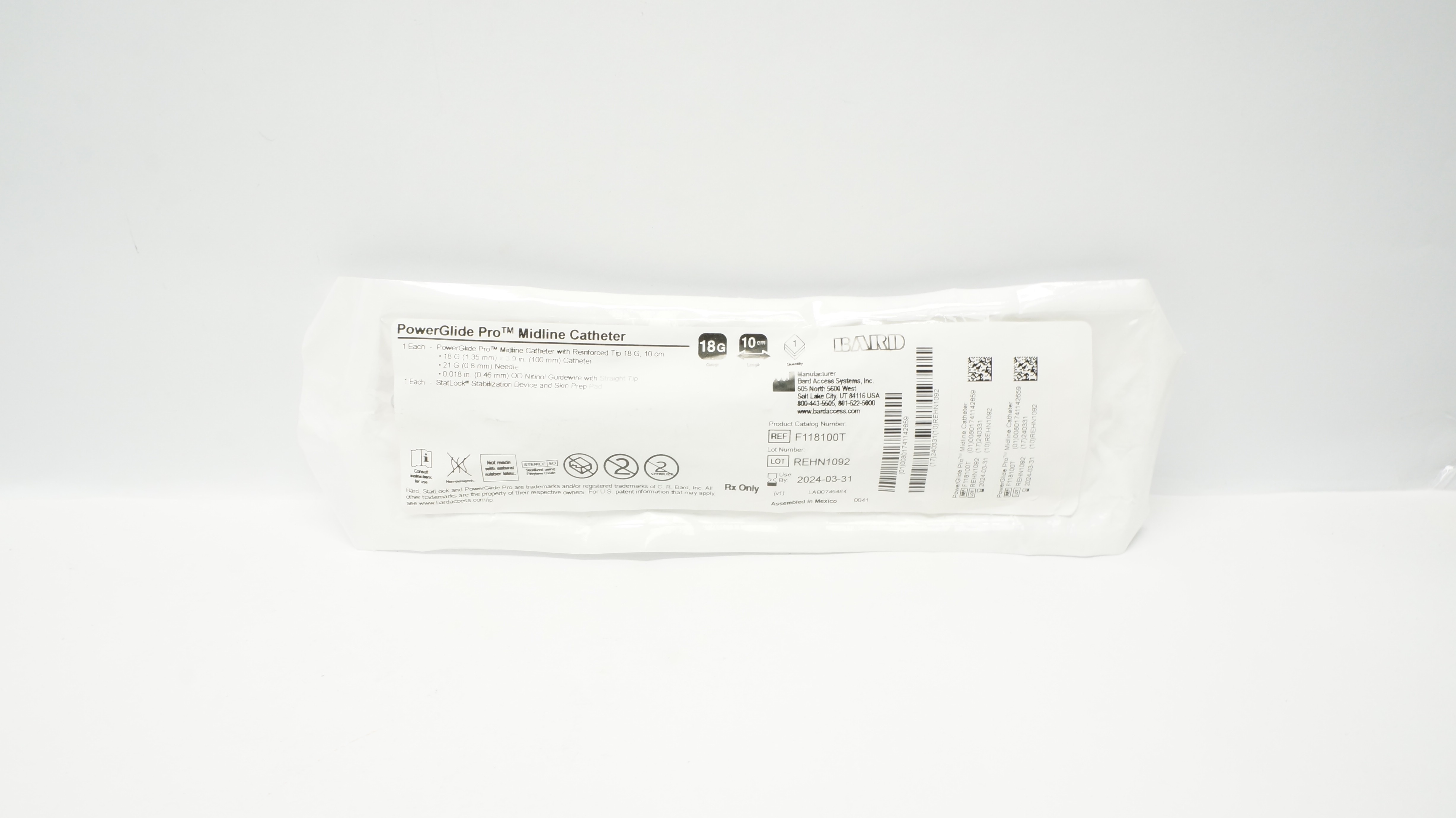 Bard F118100T PowerGlide Pro Midline Cath.18G x 10cm (x)