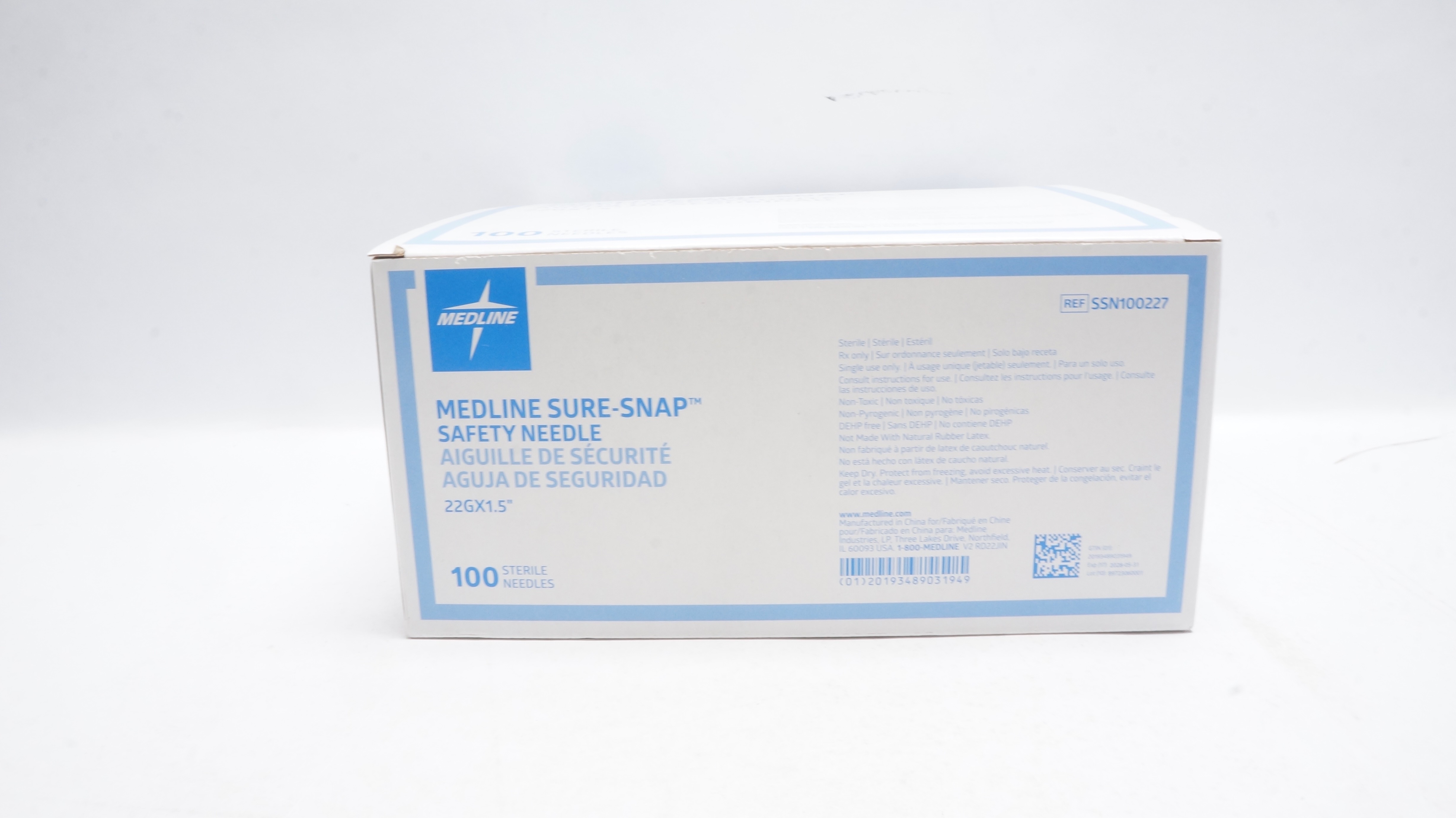 Medline SSN100227 Sure-Snap Safety Ndle 22G x 1.5 inch - Box of 100